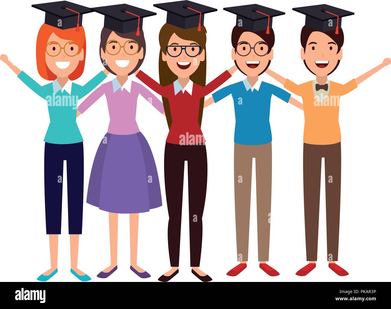 group of students celebrating with hat graduation vector illustration ...