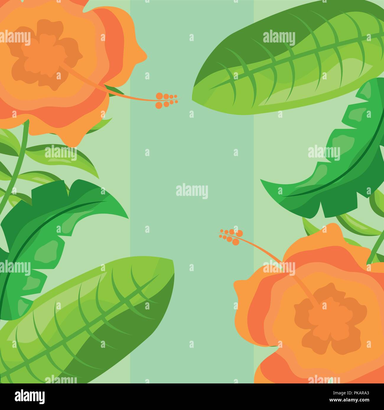 tropical leaves orange flowers foliage nature vector illustration Stock ...