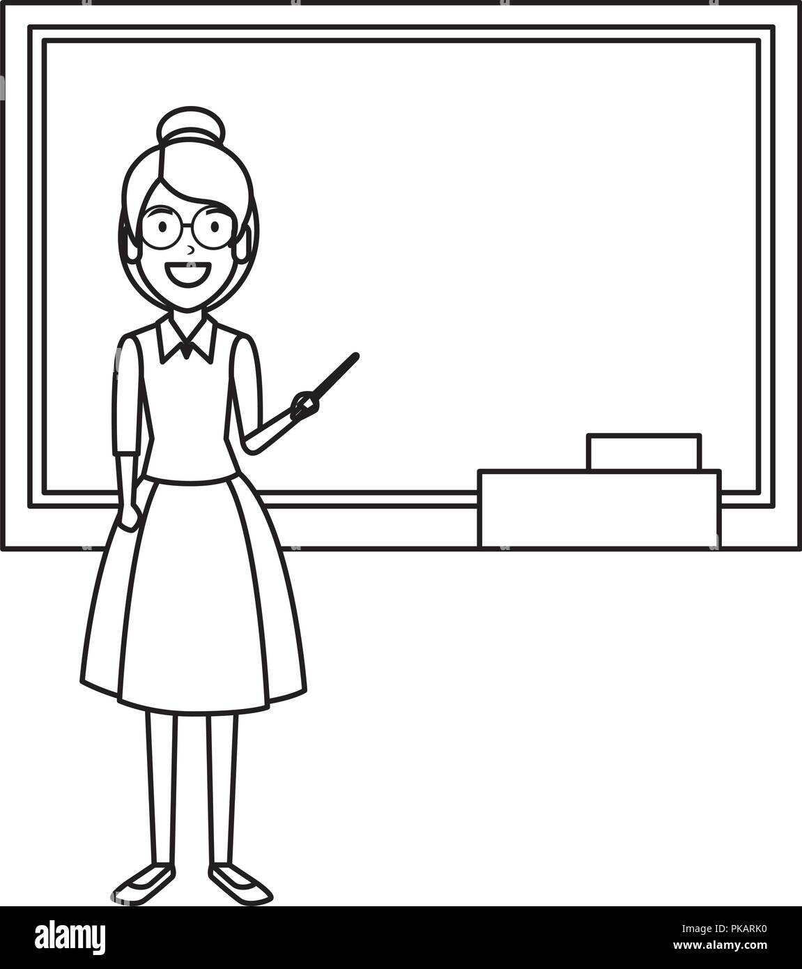 Teacher Woman With Pointer And Chalkboard Vector Illustration Design