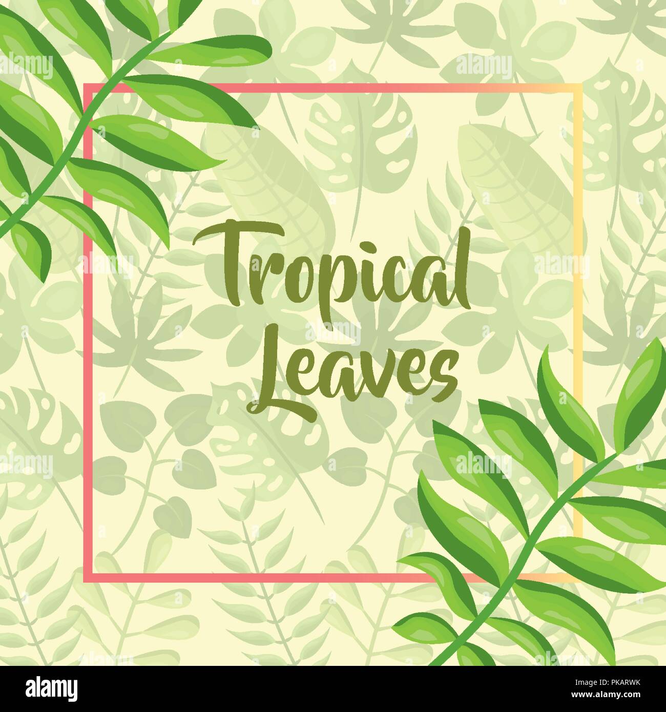 tropical leaves label template exotic branches vector illustration ...