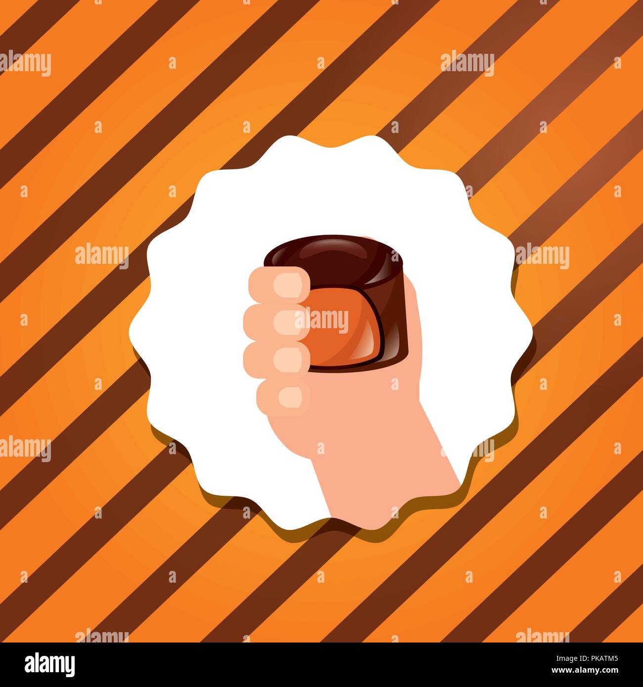 sweet candy sticker hand holding chocolate macaron caramel vector ...