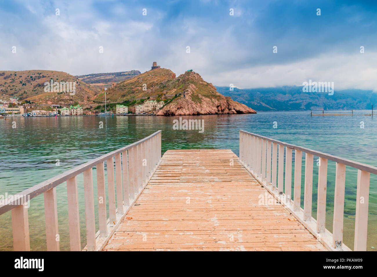 Beautiful view of Balaklava on a cloudy day, Crimean peninsula, Russia ...