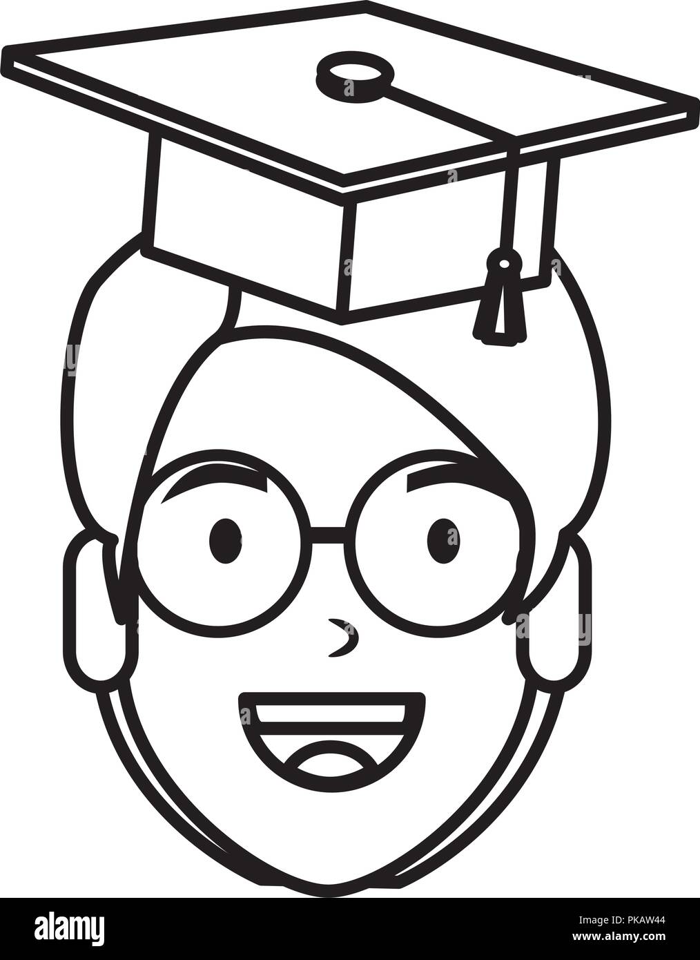 young man student head with hat graduation vector illustration design ...
