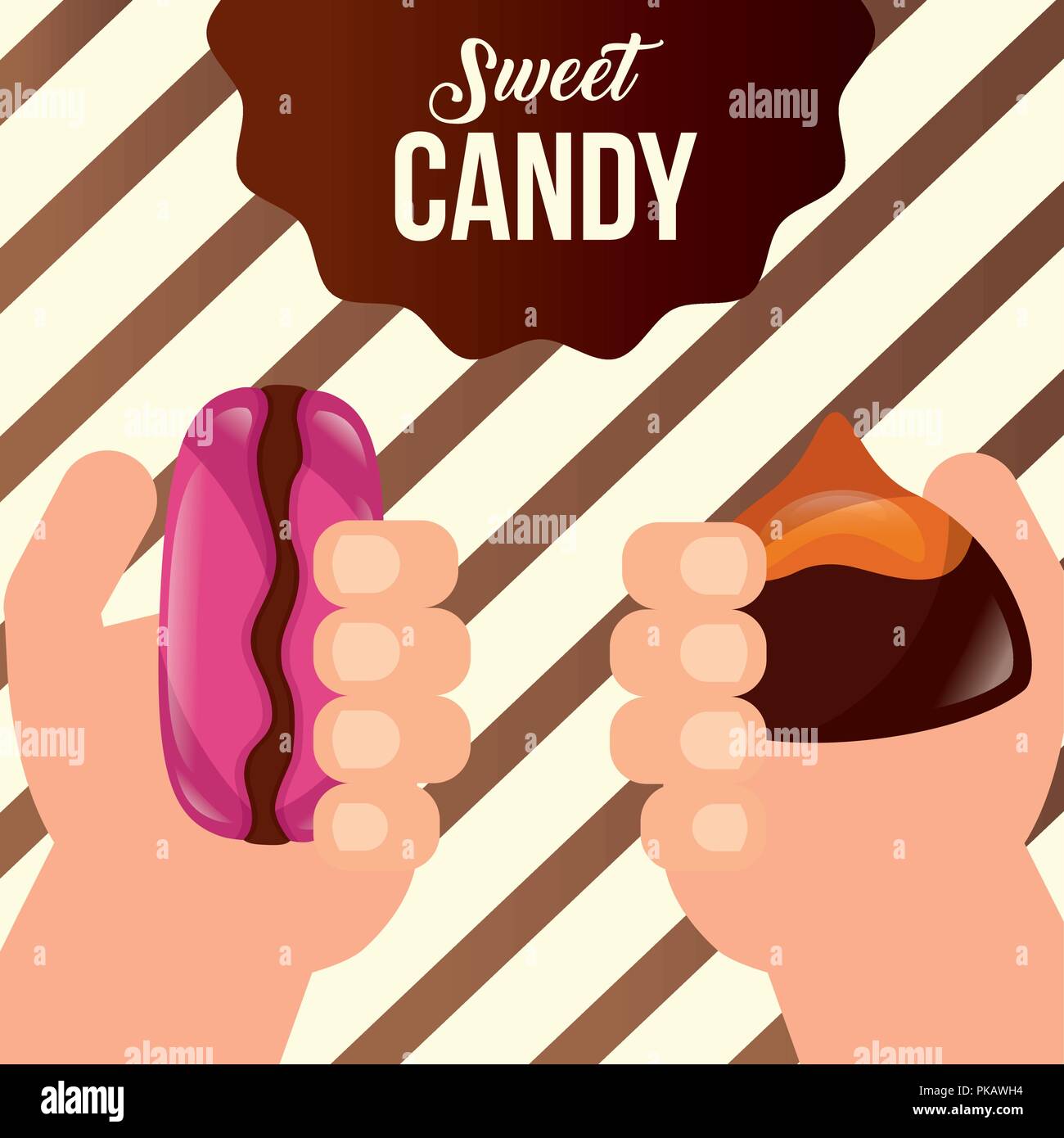 sweet candy hands holding stuffed macarons sticker sign vector ...