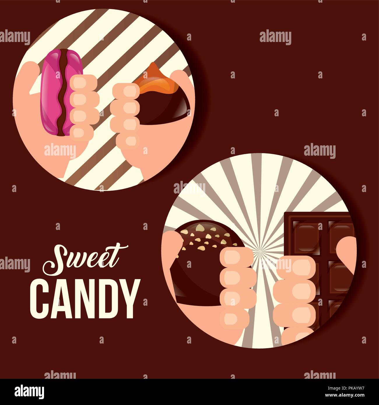 sweet candy stickers hands holding chocolate bar macarons vector ...