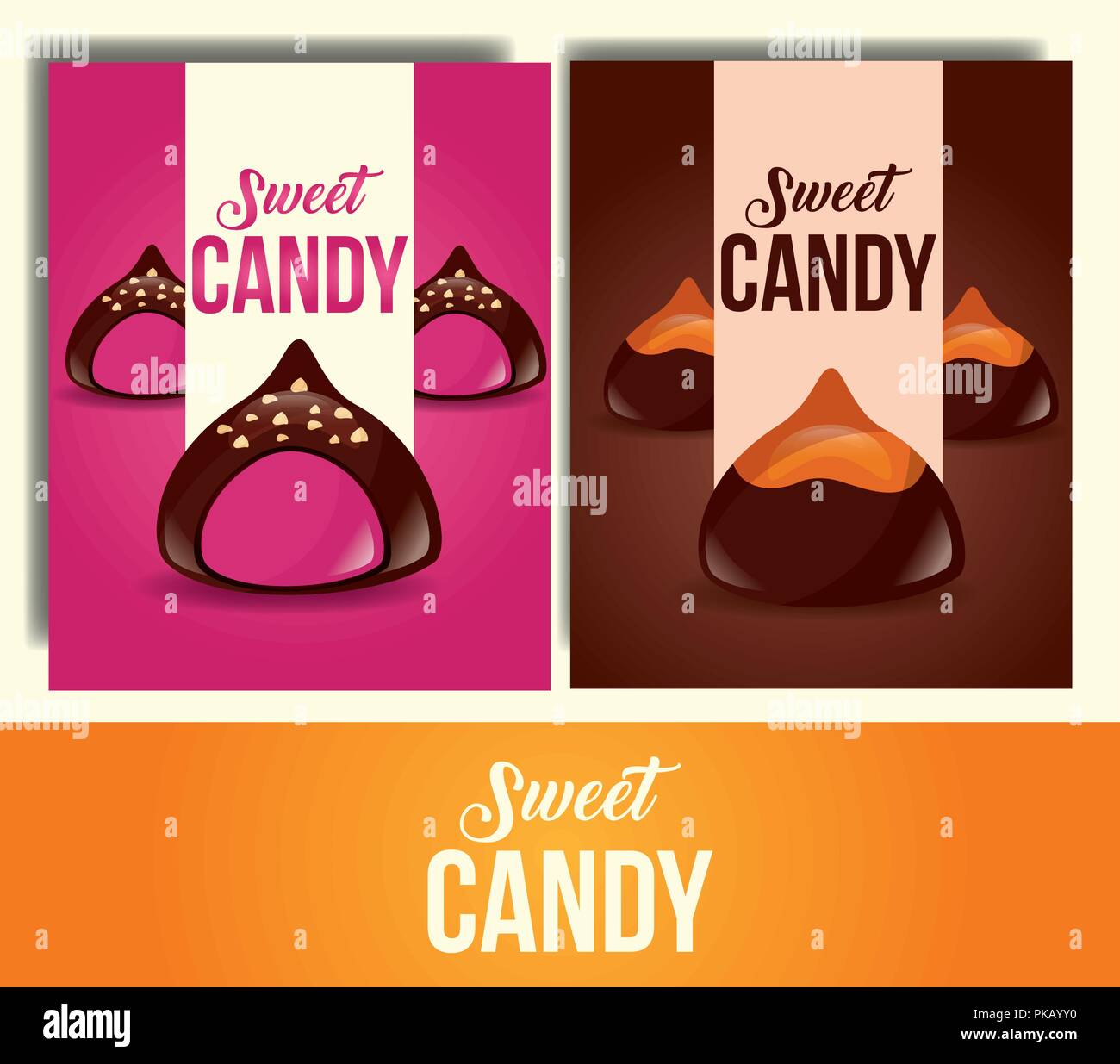 sweet candy colors banners ribbon sign caramels chocolates vector ...