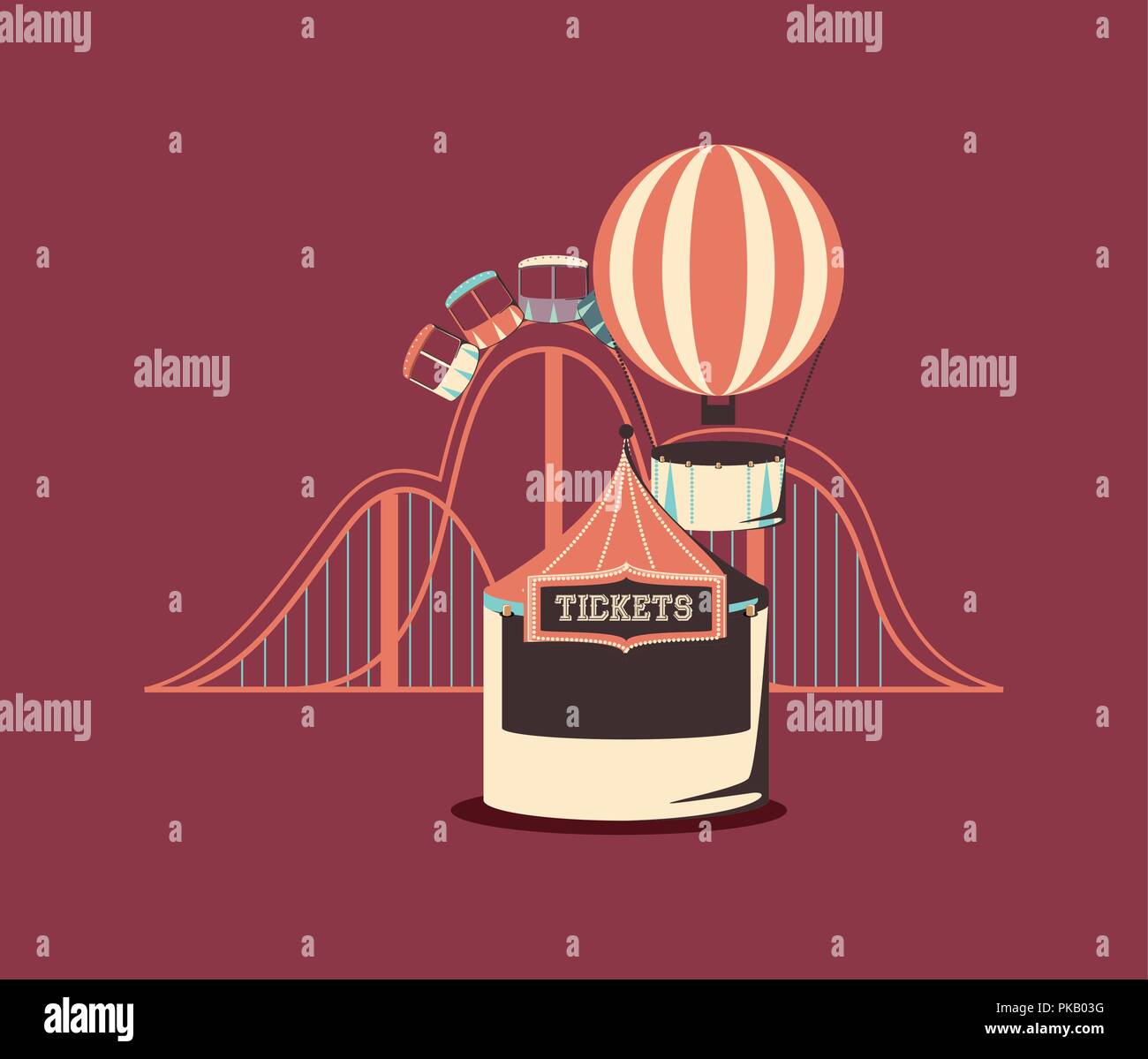carnival roller coaster hot air balloon booth ticket retro vector ...