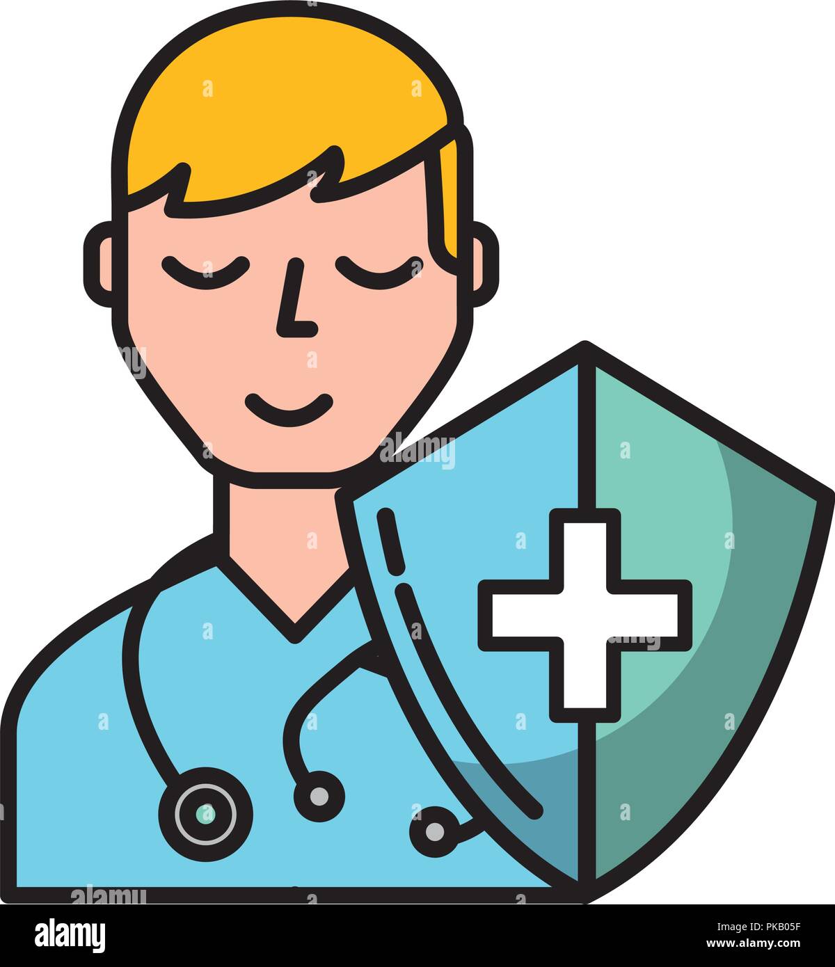 doctor portrait shield protection medical vector illustration Stock ...
