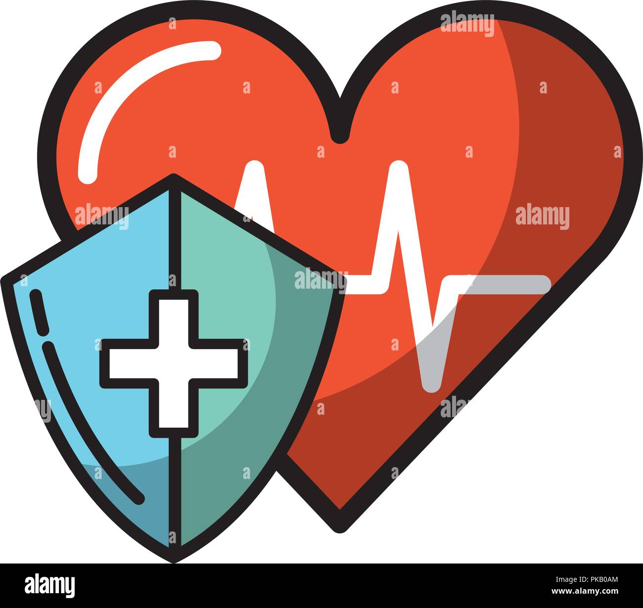 medical shield protection heart rate cardiology vector illustration ...