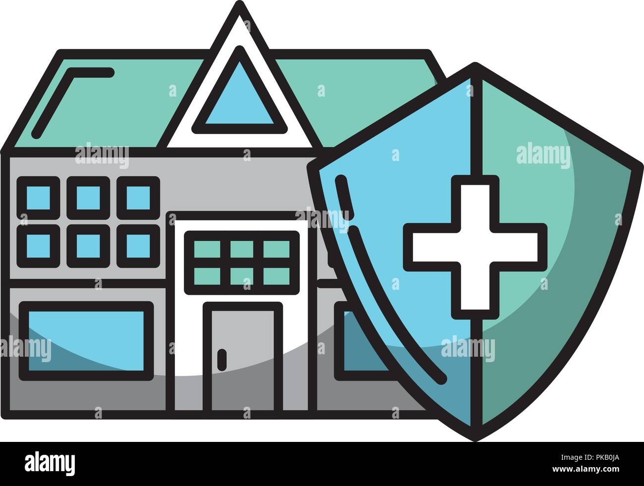 hospital medical building shield protection care vector illustration ...