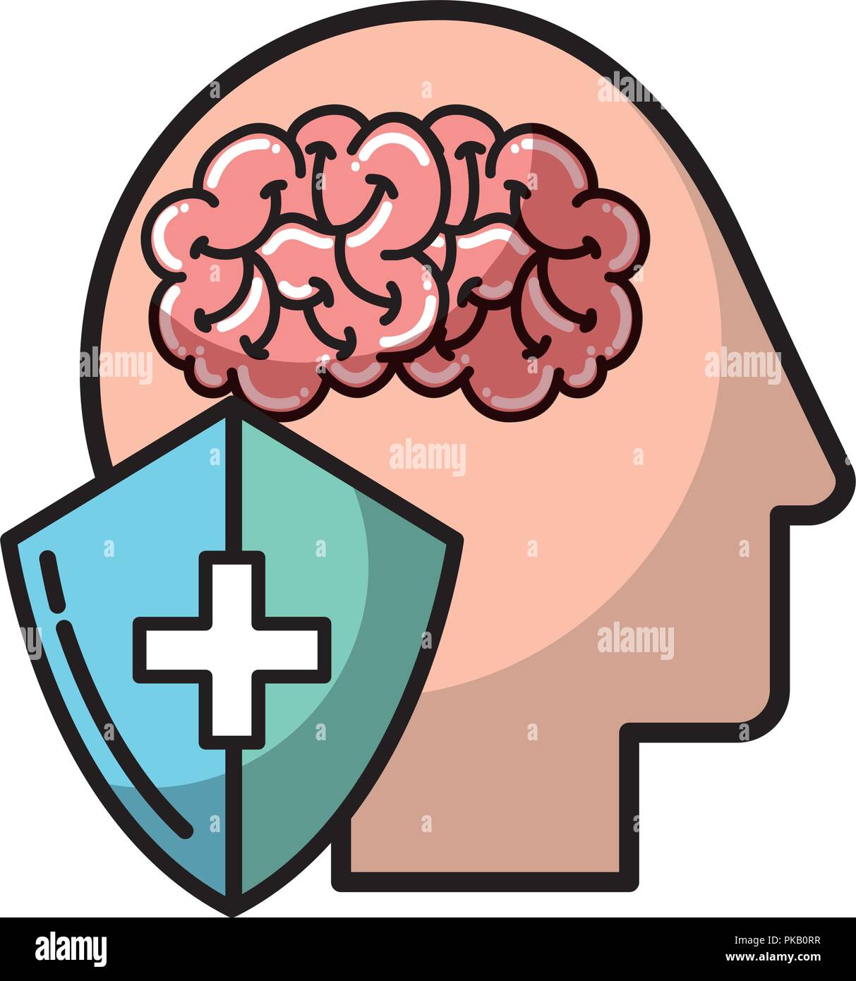 profile human head brain shield protection medical vector illustration ...
