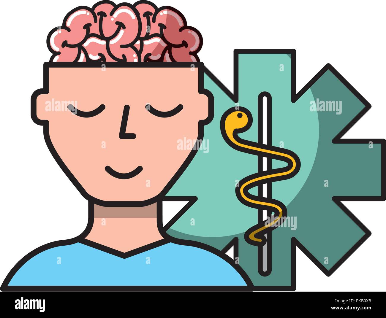 man patient character brain mental caduceus vector illustration Stock ...