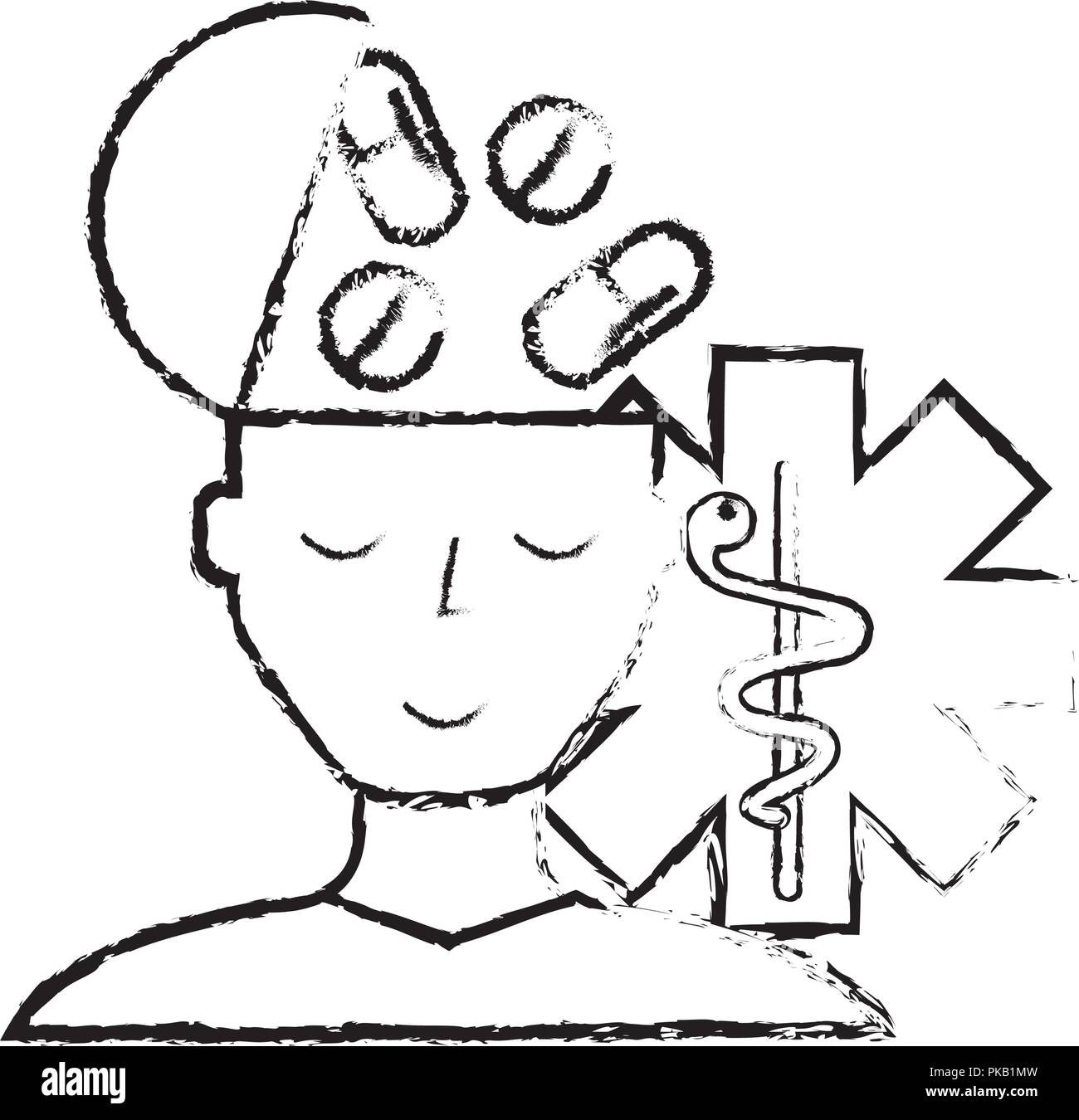 patient man head with medication caduceus vector illustration hand ...