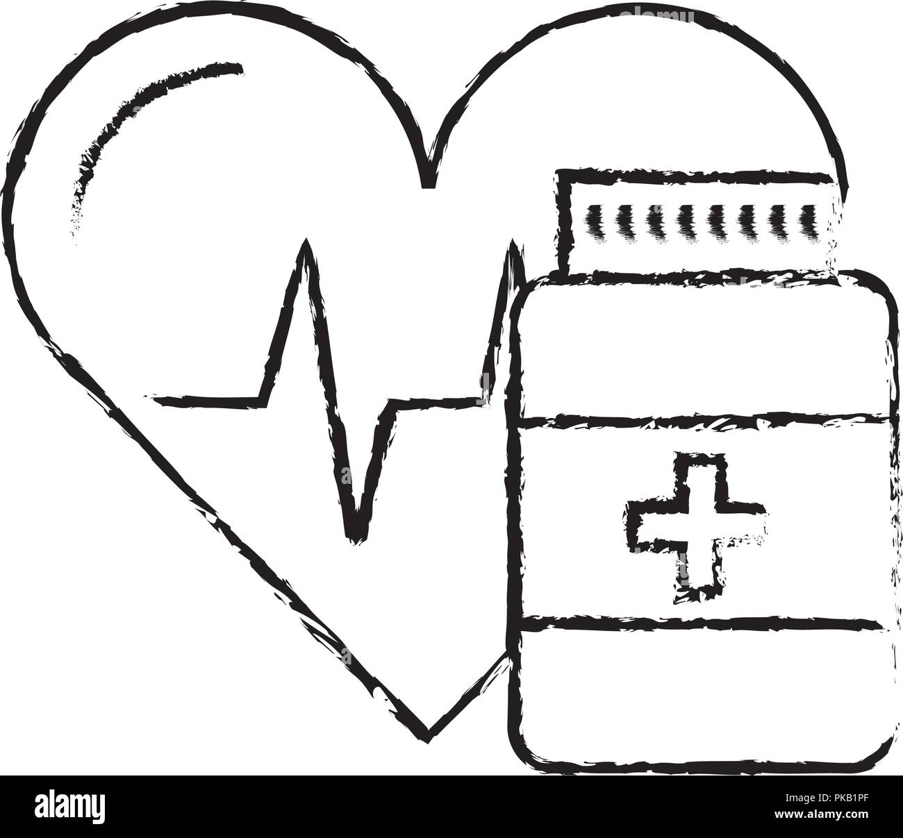 medication pharmacy bottle pills heart care vector illustration hand ...