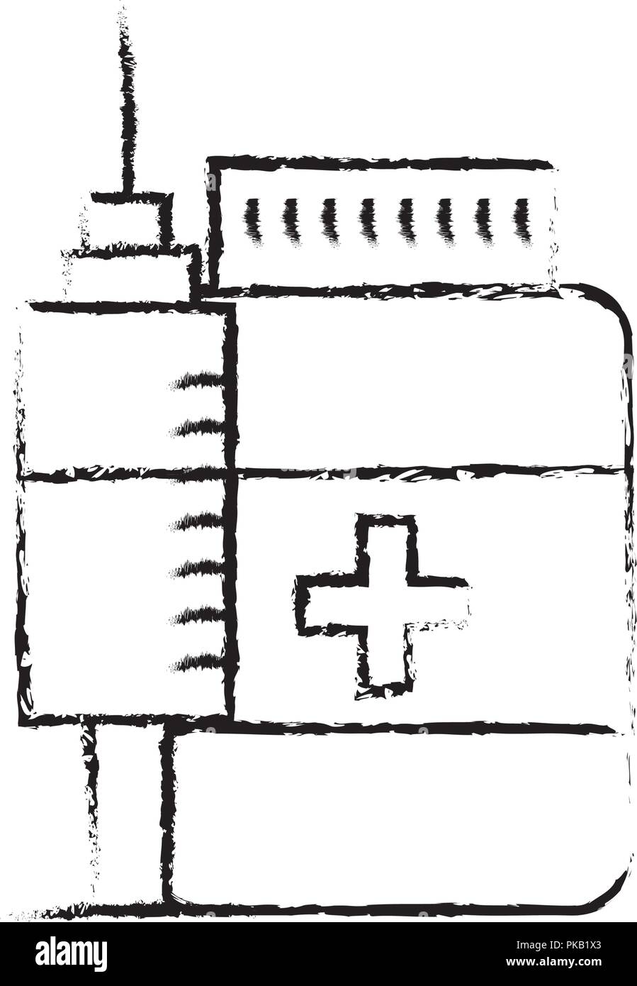 medication bottle pills and syringe vector illustration hand drawing ...
