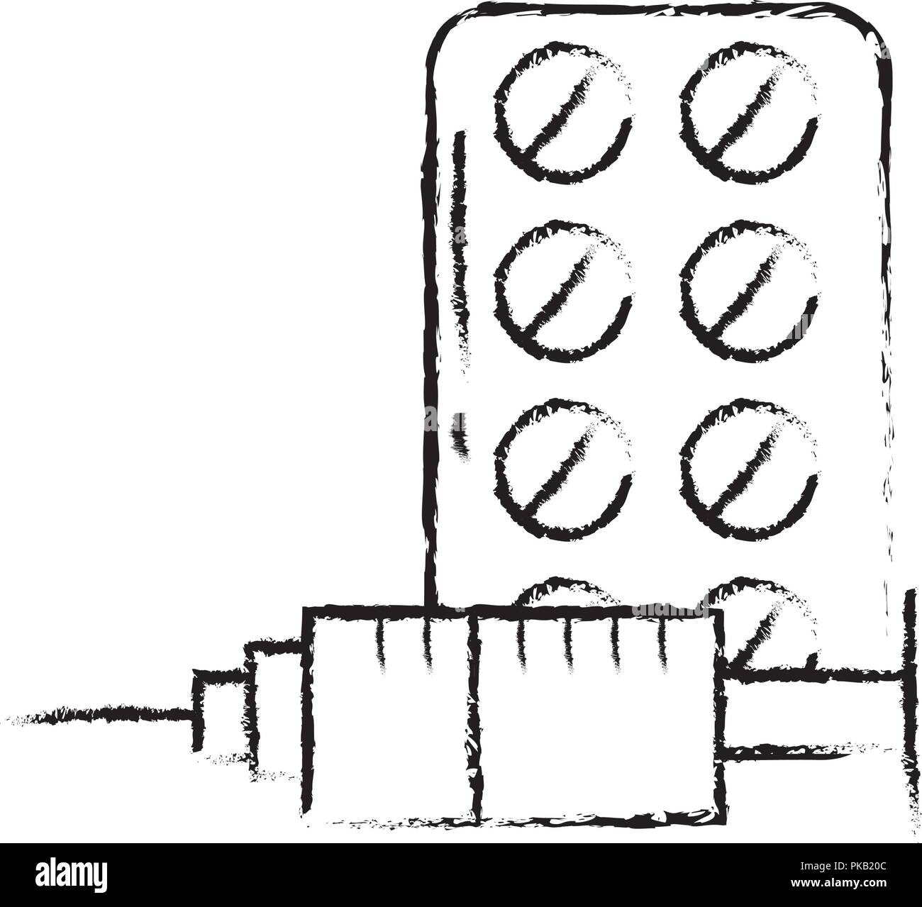 medication packaging pills and syringe vector illustration hand drawing ...