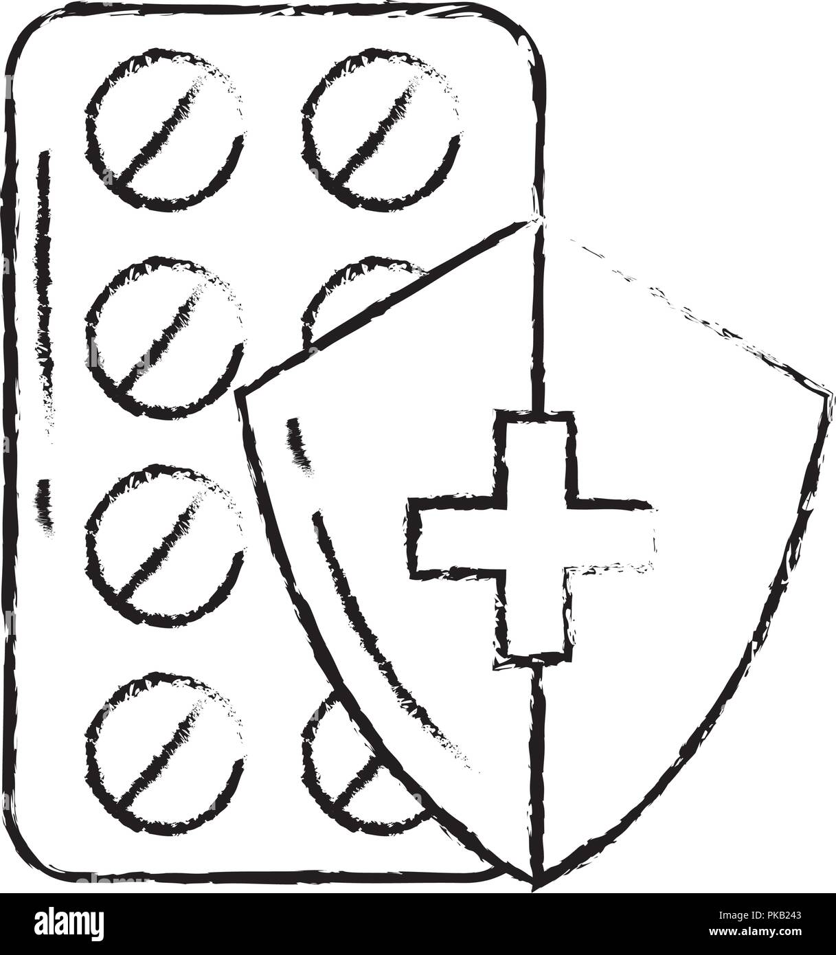 medical shield protection package pills vector illustration hand ...