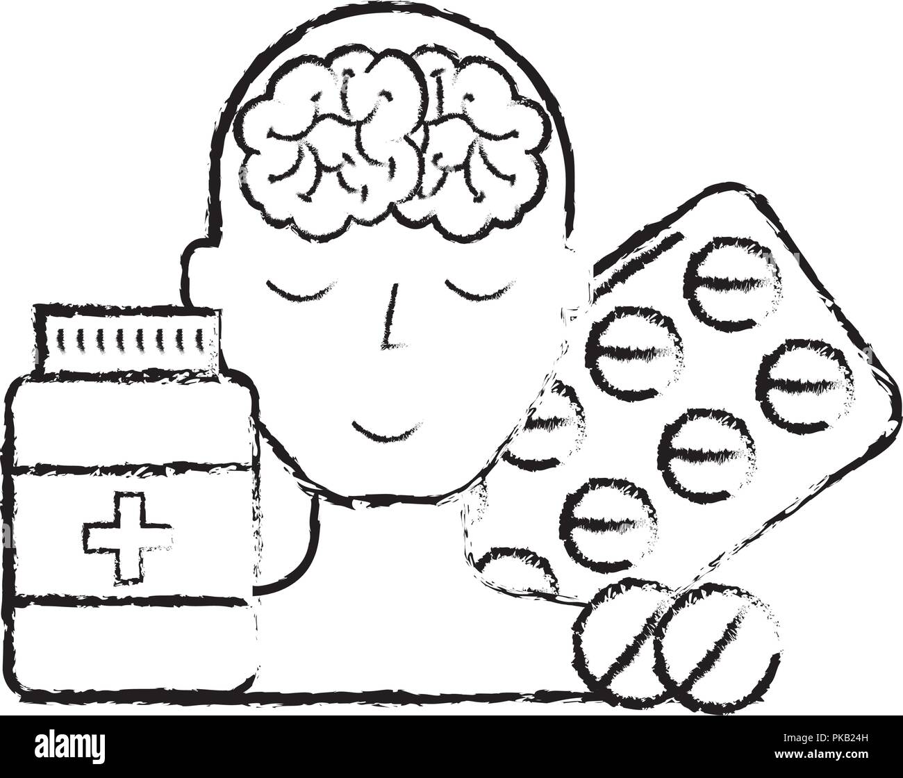 man brain mental medication pills bottle vector illustration hand ...