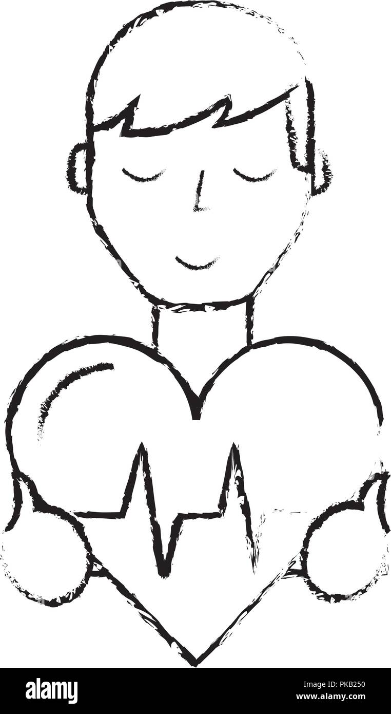 man holding heart rate medical symbol vector illustration hand drawing ...