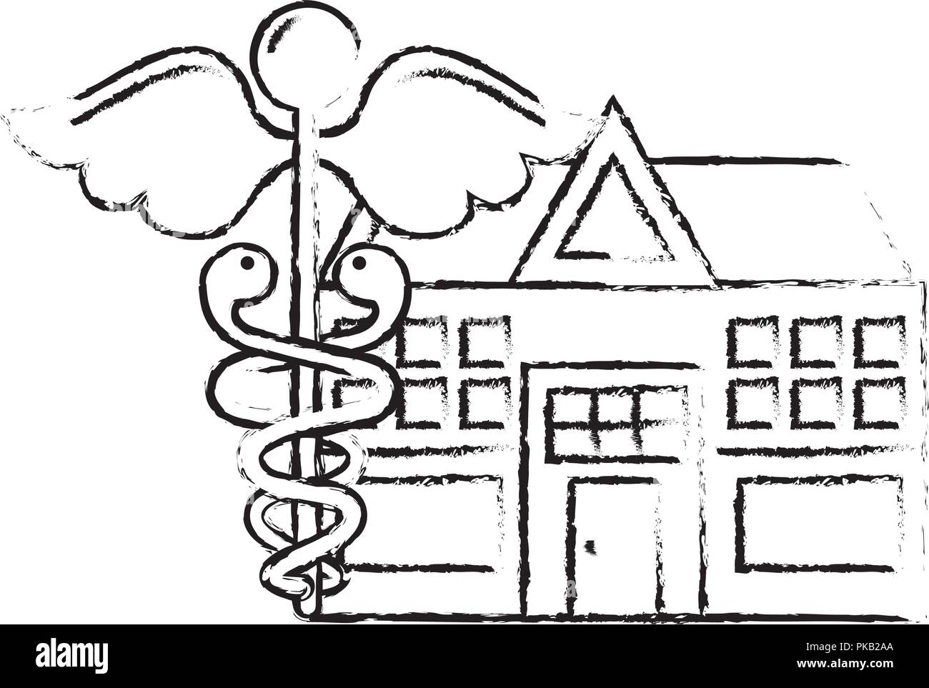 caduceus hospital building healthcare medicine vector illustration hand ...