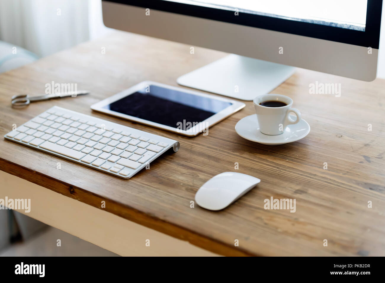 Picture of office desk with tablet computer and other accessories Stock ...