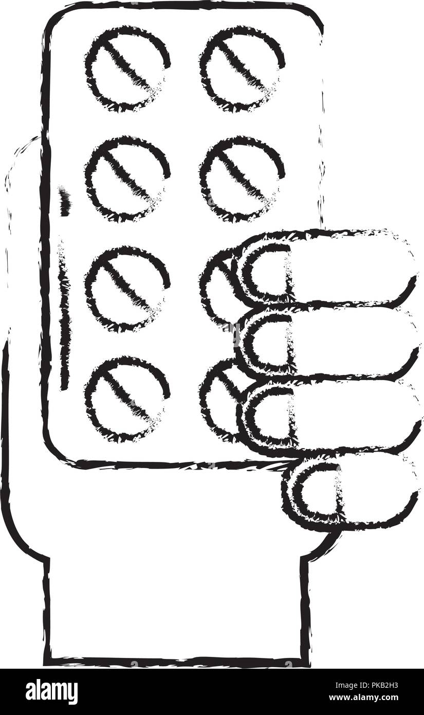 hand holding pills blister medicine vector illustration hand drawing ...