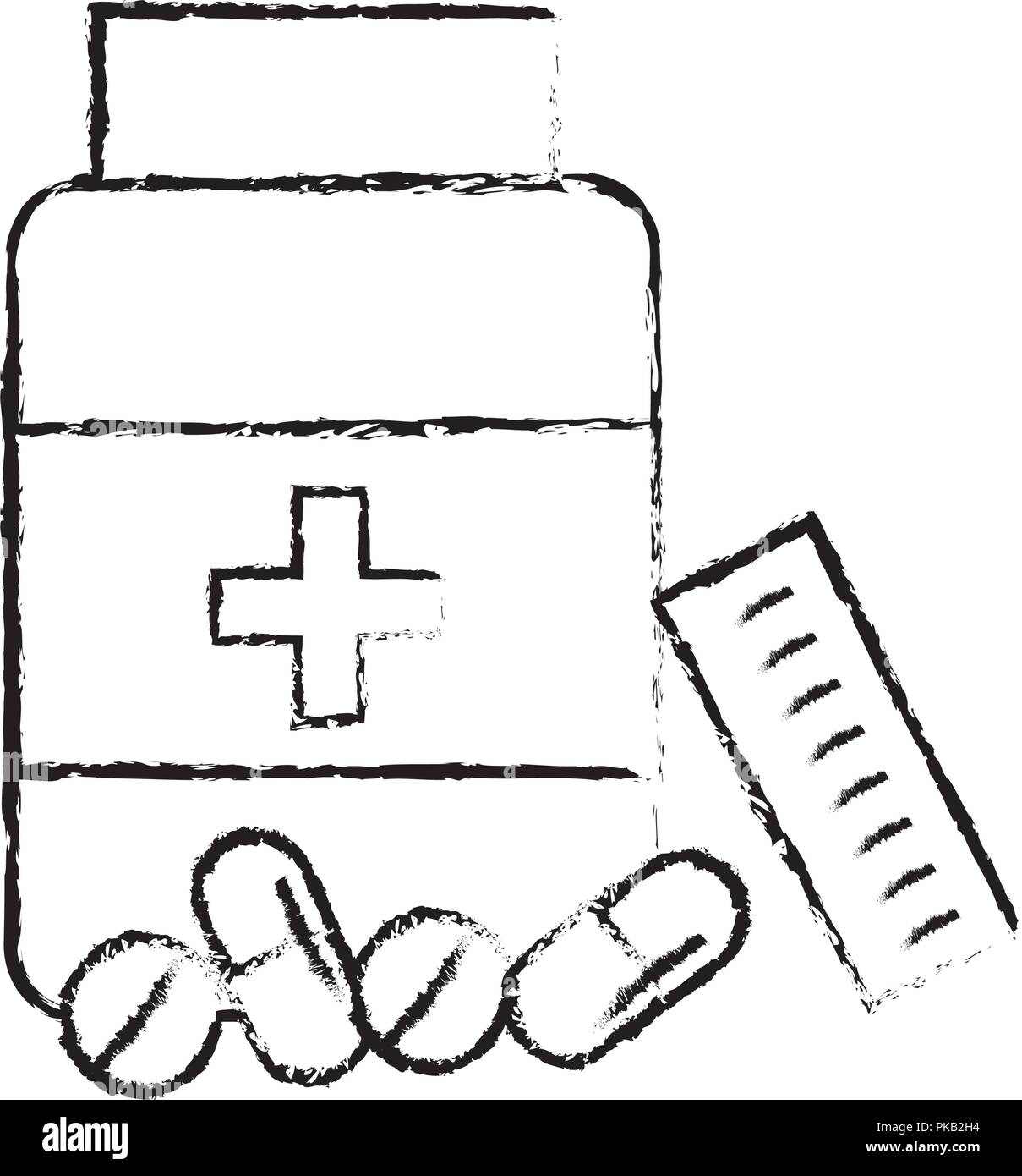 open bottle pills medicine healthcare vector illustration hand drawing ...