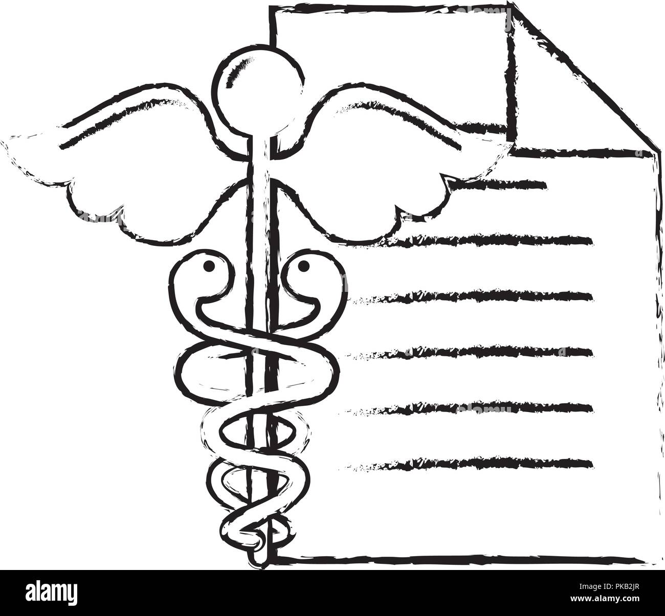 caduceus medical document report symbol vector illustration hand ...