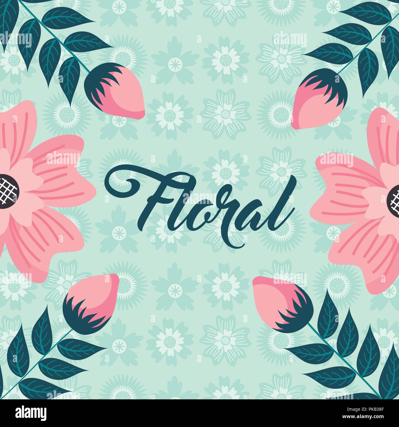 pink flowers sprouts nature bloom floral background vector illustration ...
