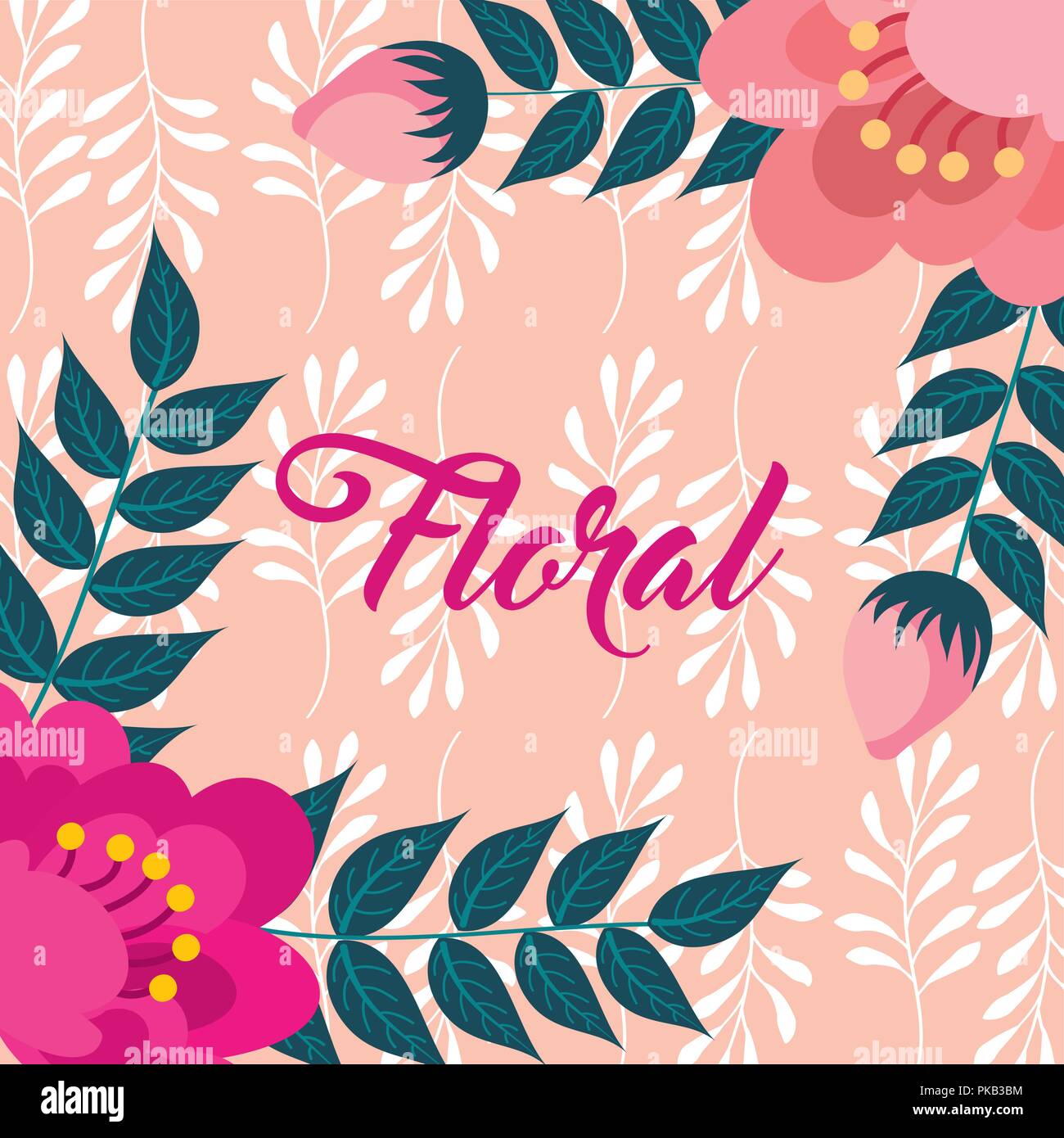 flowers natural leaves foliage sprout bloom floral vector illustration ...