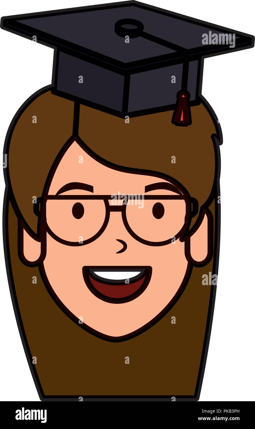 young woman student head with hat graduation vector illustration Stock ...