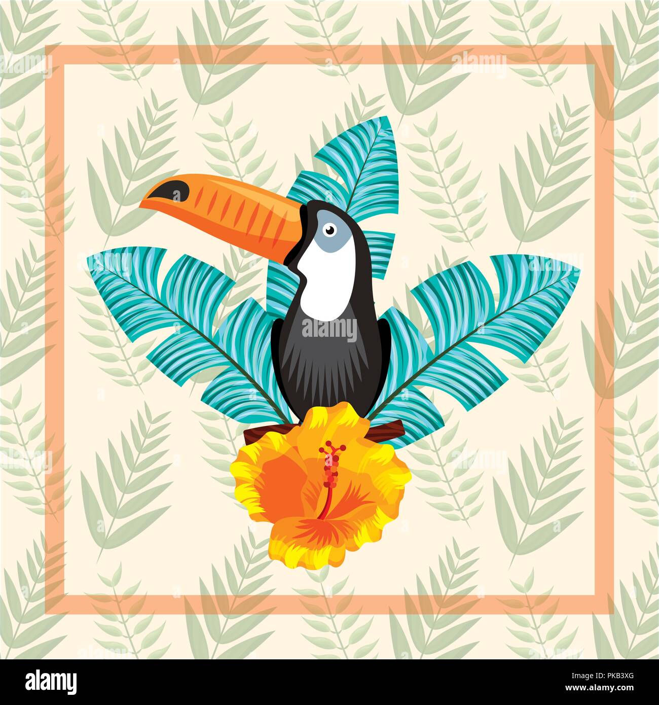 tropical leaves frame toucan flower vector illustration Stock Vector ...