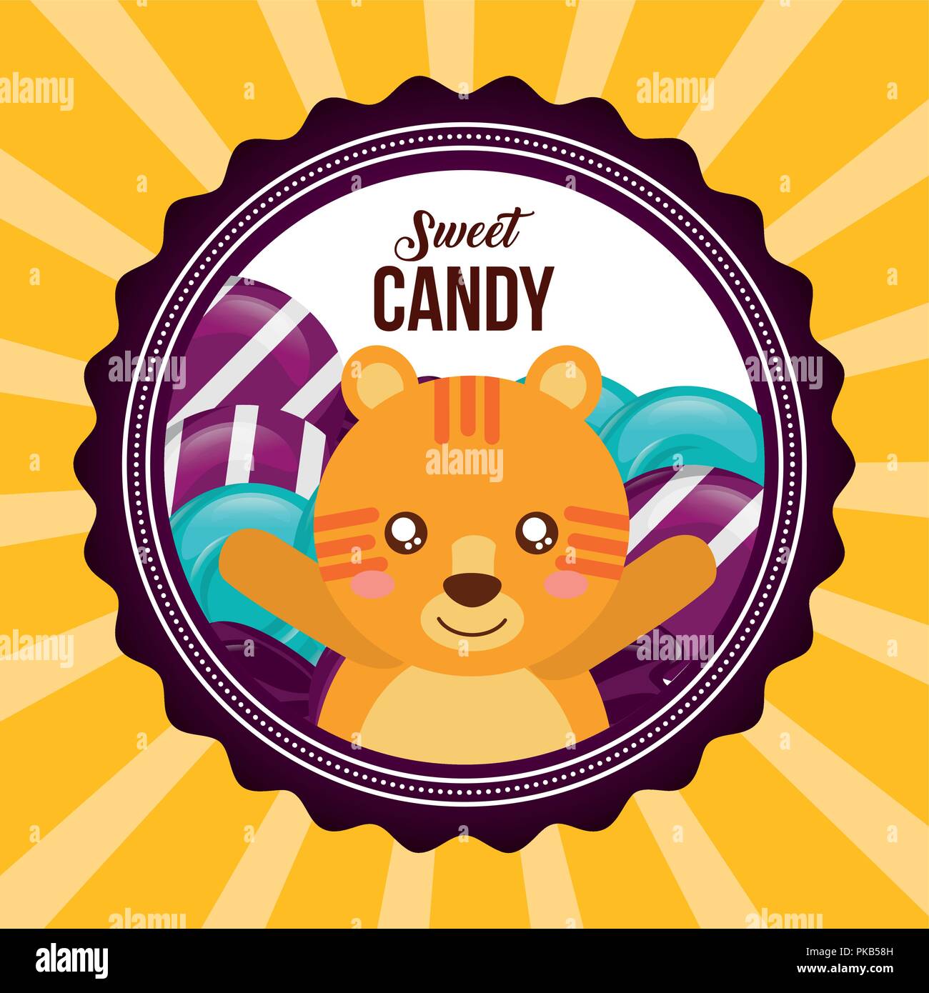 sweet candy cute tiger sticker caramels vector illustration Stock ...