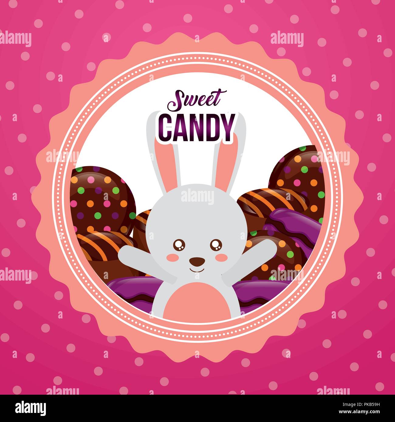 sweet candy rabbit hands up sticker color chocolate chips vector ...