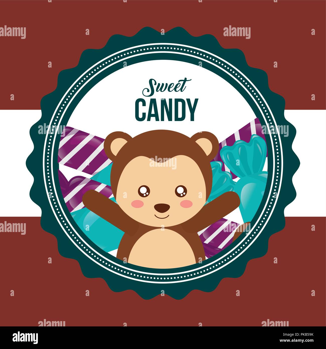 sweet candy sticker monkey smiling mints caramels vector illustration ...