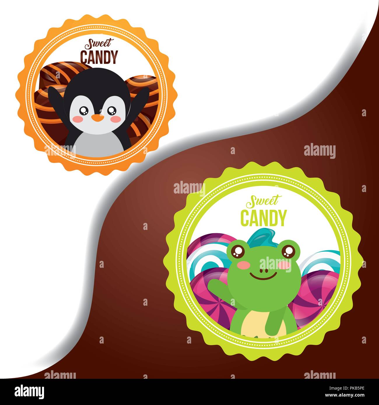 sweet candy stickers frog penguin caramels vector illustration Stock ...