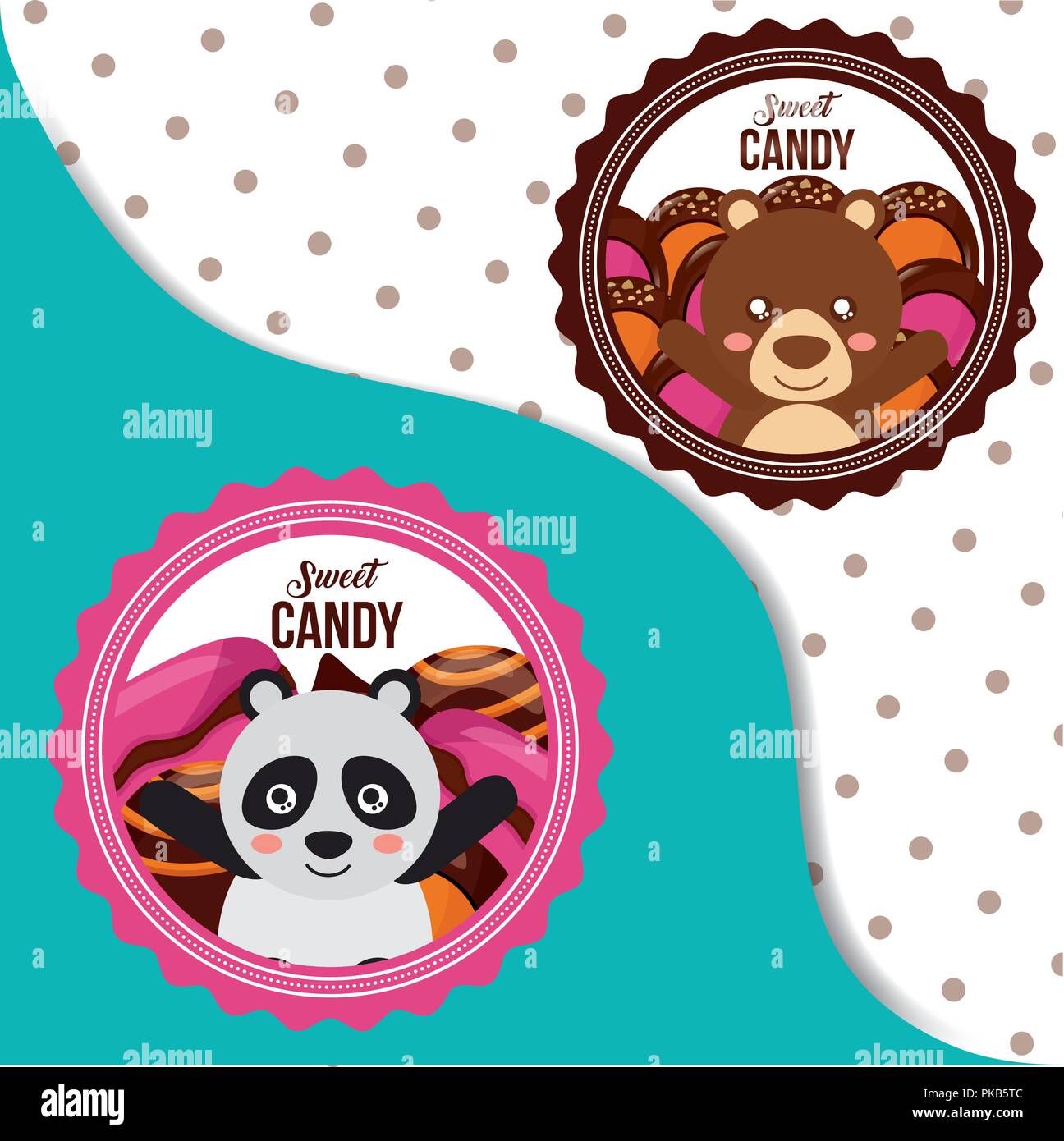 sweet candy stickers bear panda hands up caramels flavors vector ...