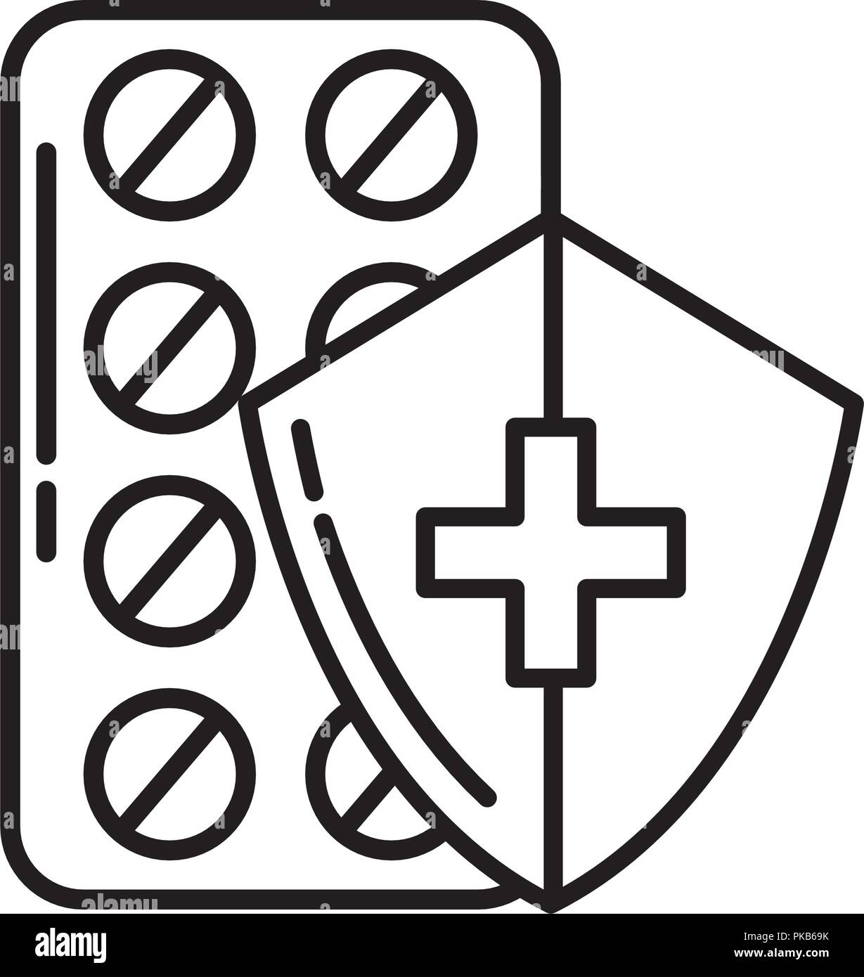 medical shield protection package pills vector illustration thin line ...