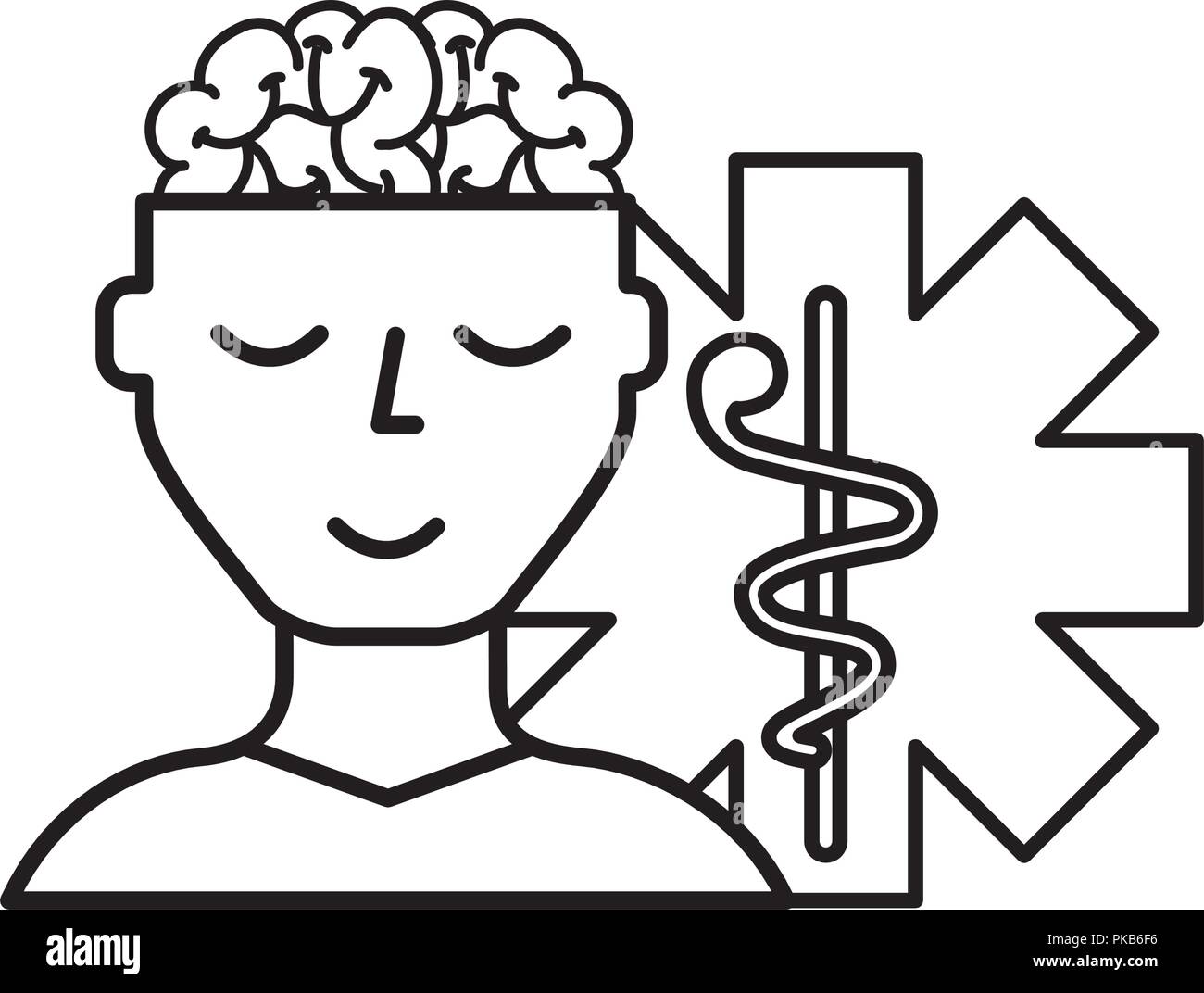 man patient character brain mental caduceus vector illustration thin ...