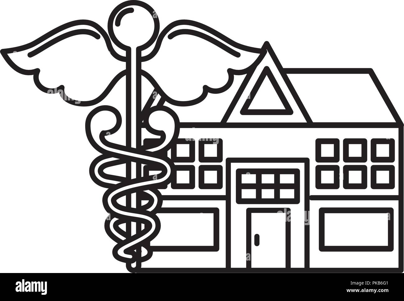 caduceus hospital building healthcare medicine vector illustration thin ...
