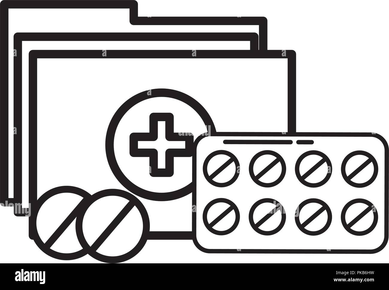 medication pills and folder file medical vector illustration thin line ...