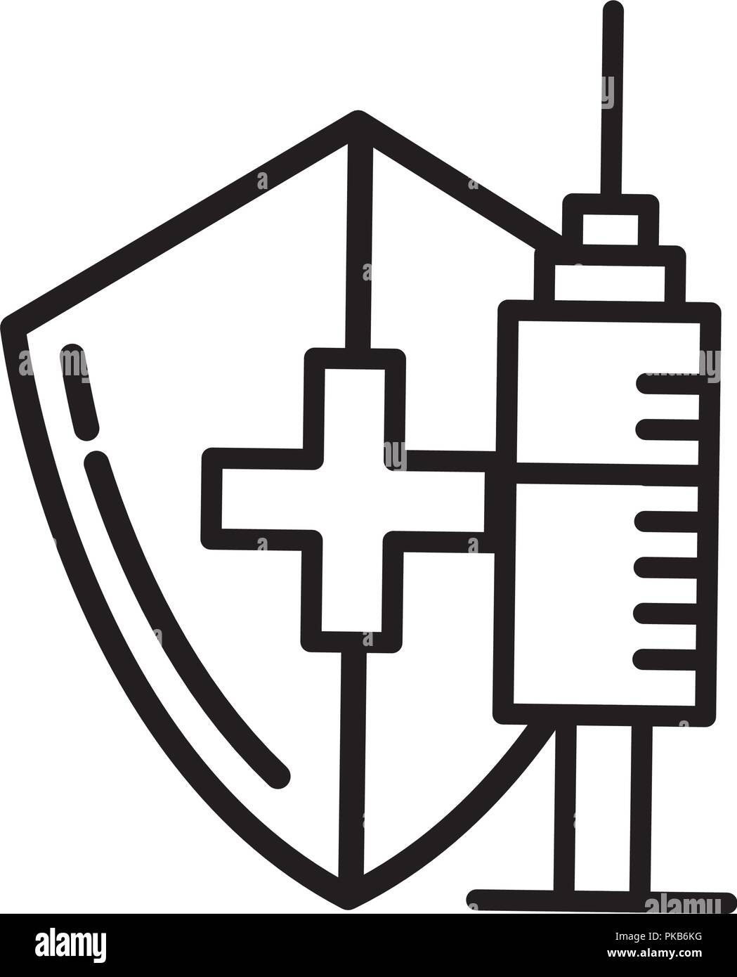 medical shield protection and syringe care vector illustration thin ...