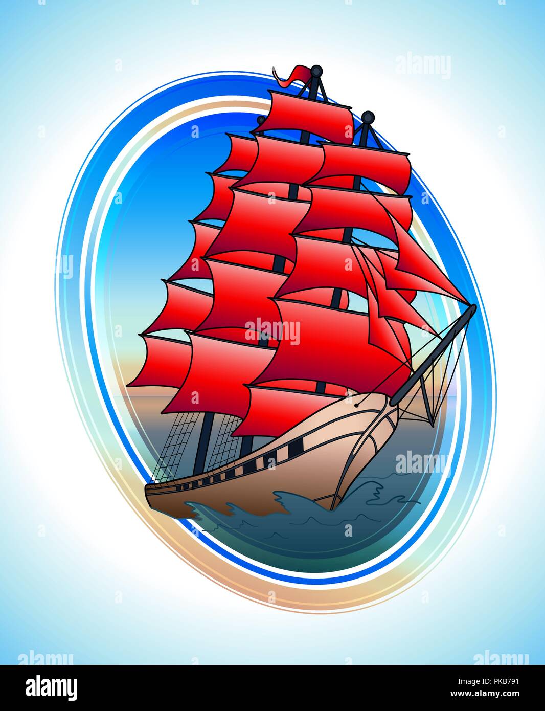 Scarlet sails ship in a circle. Vector draw Stock Vector Image & Art ...