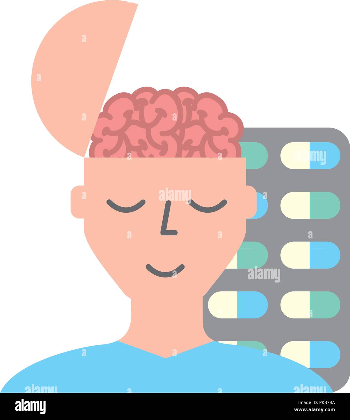 man portrait brain medication mental care vector illustration Stock ...