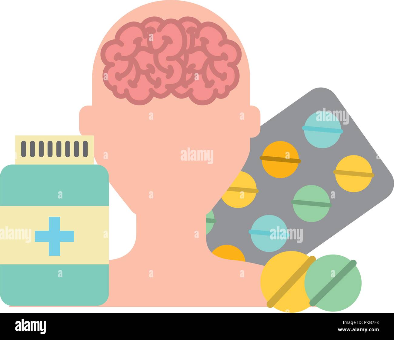 man brain mental medication pills bottle Stock Vector Image & Art - Alamy