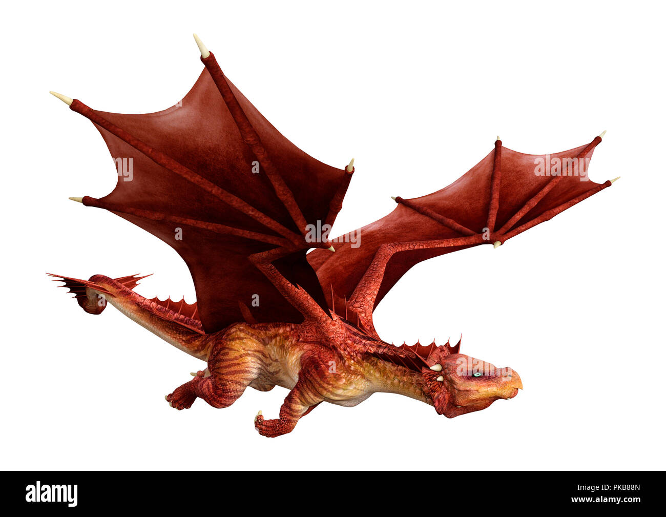 3D rendering of a red fairy tale dragon isolated on white background ...