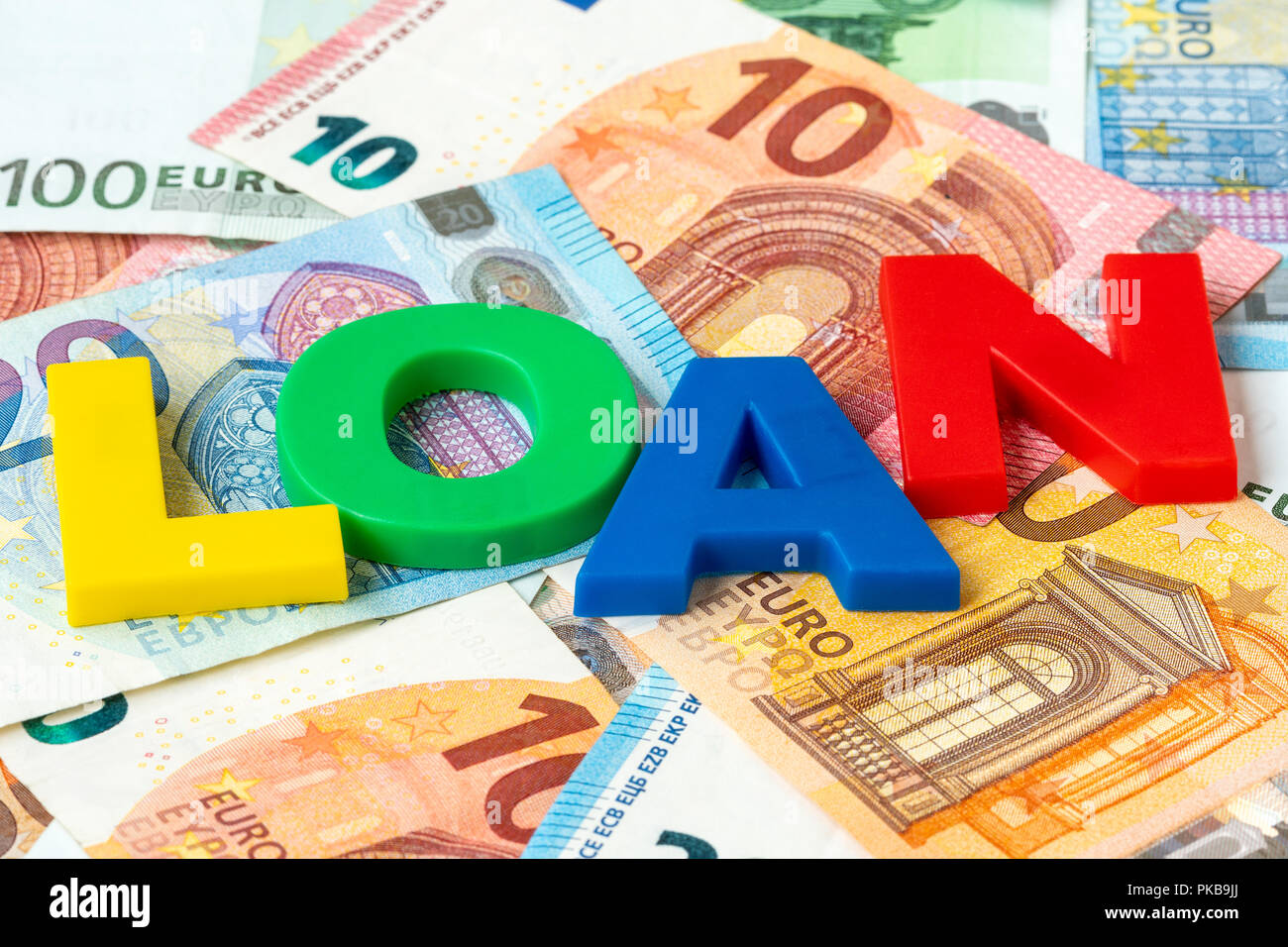 Euro currency and word LOAN made from colored plastic letters Stock ...