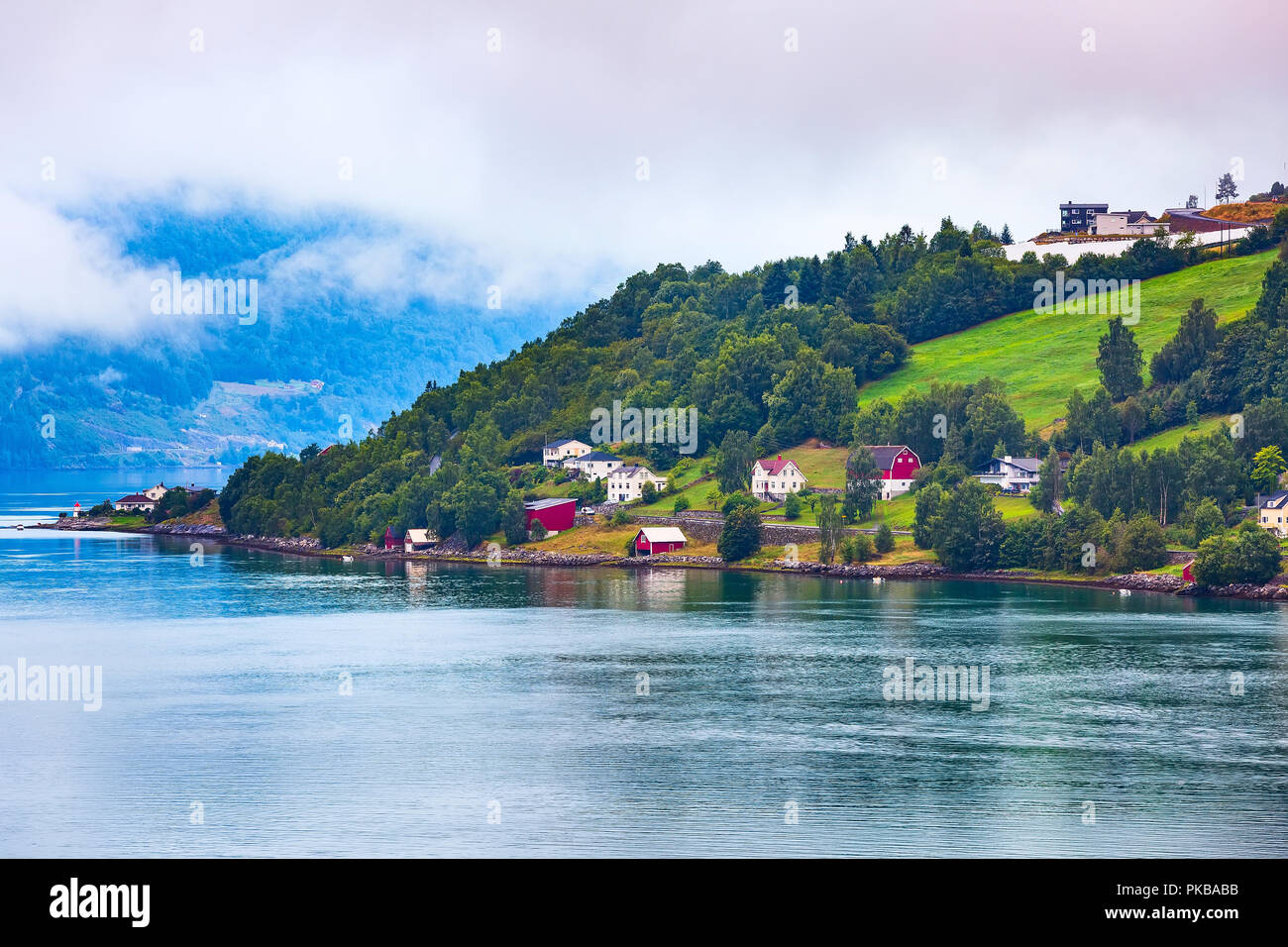 Norwegian fjord village and Sognefjord landscape in Norway. Tourism ...