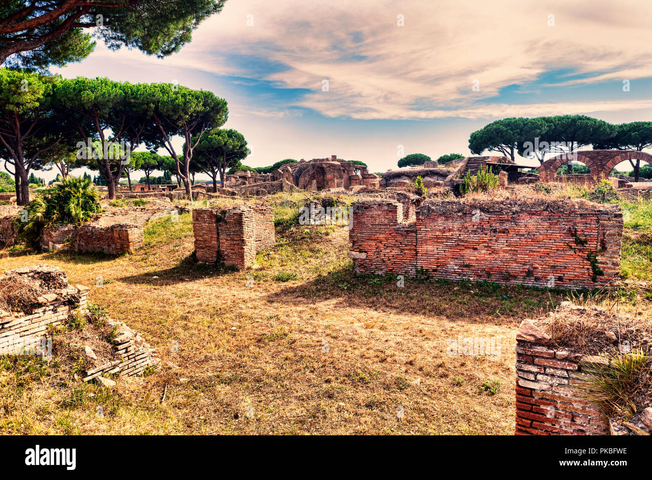 Archaeological Roman landscape in Ancient Ostia - Rome - Italy Stock ...