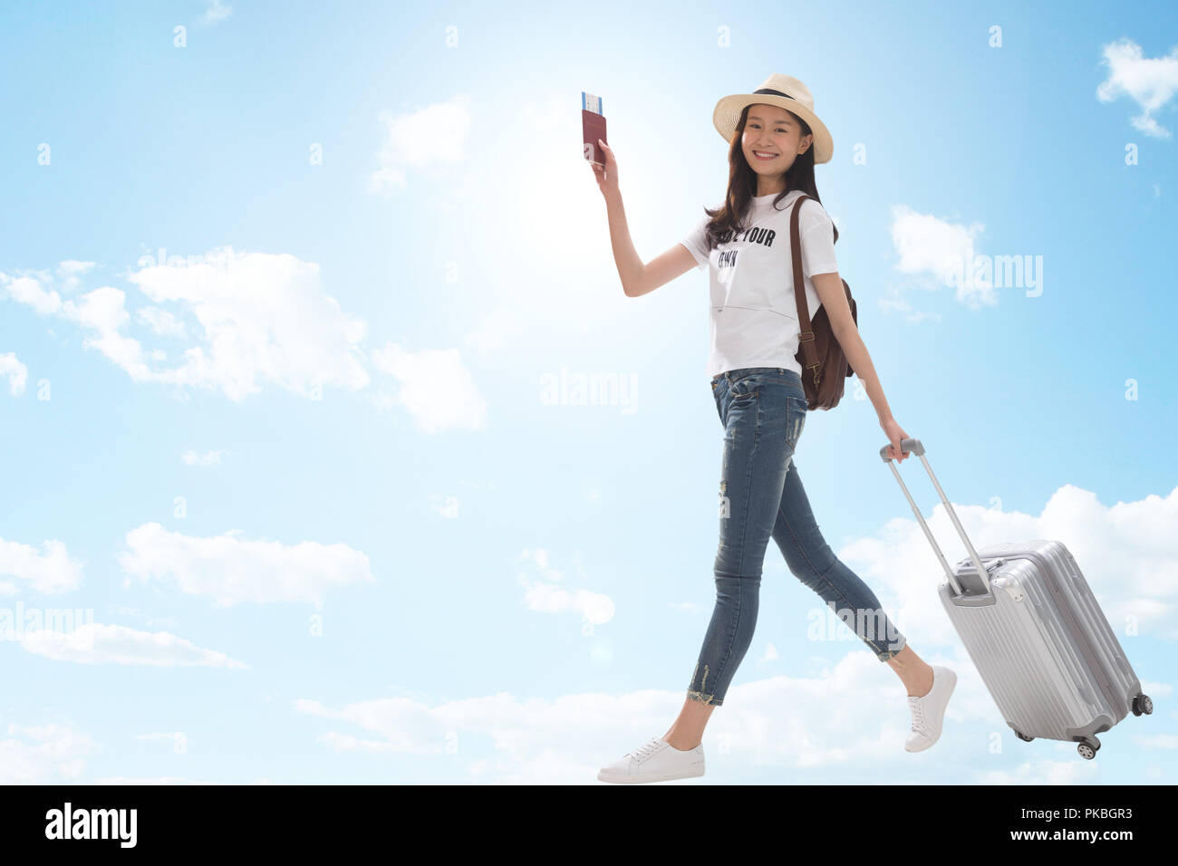 Happy girl travel Stock Photo - Alamy
